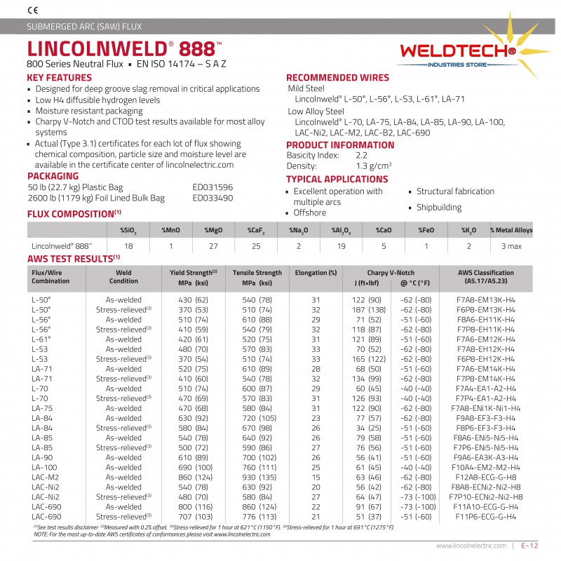 Lincolnweld® 888® SAW FLUX 888- Made in USA Lincoln Electric®